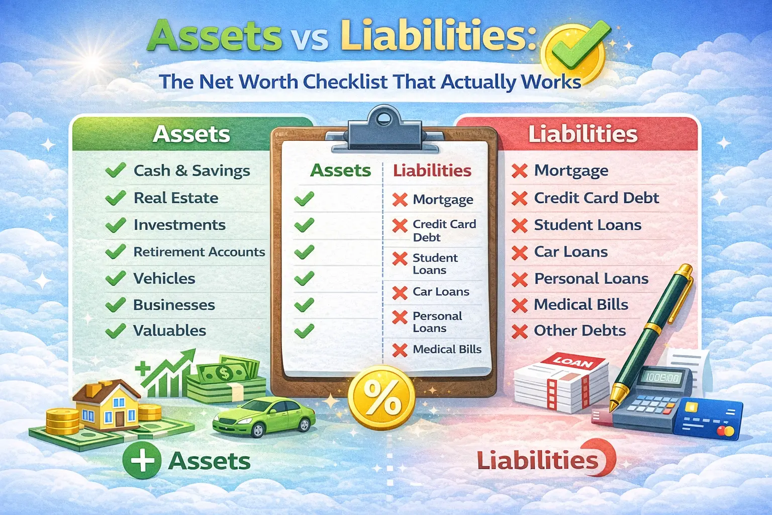 Assets vs Liabilities — Net Worth Checklist + Examples